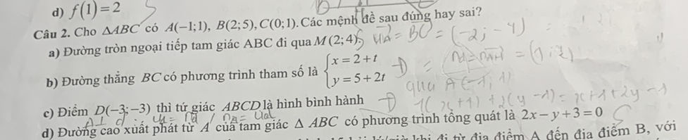 Câu 2. Cho $ ABC$ có $A(-1;1), B(2;5), | StudyX