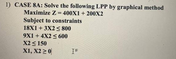 1) CASE 8A: Solve the following LPP by | StudyX