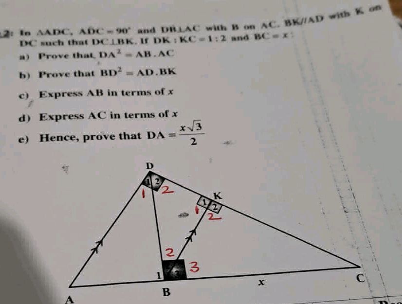 2: In $ ADC$, $ ADC = 90^ $ and $DB AC$ | StudyX