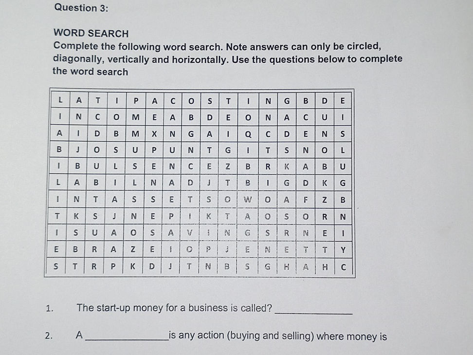 Question 3: WORD SEARCH Complete the | StudyX