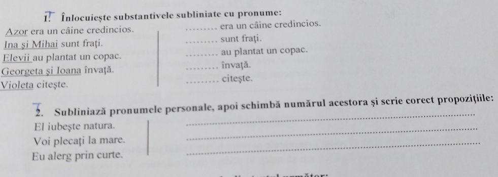 1. Înlocuiește substantivele subliniate cu | StudyX