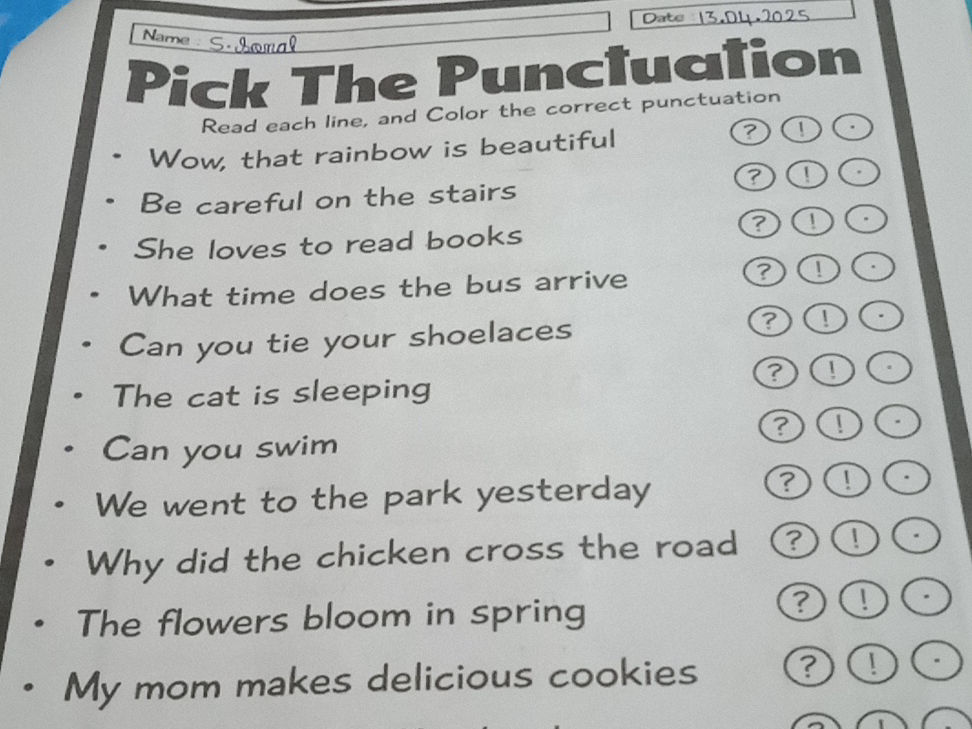 Pick The Punctuation Read each line, and | StudyX