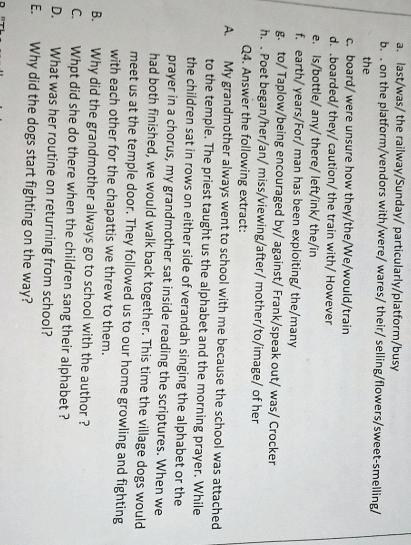 Q4. Answer the following extract: My | StudyX