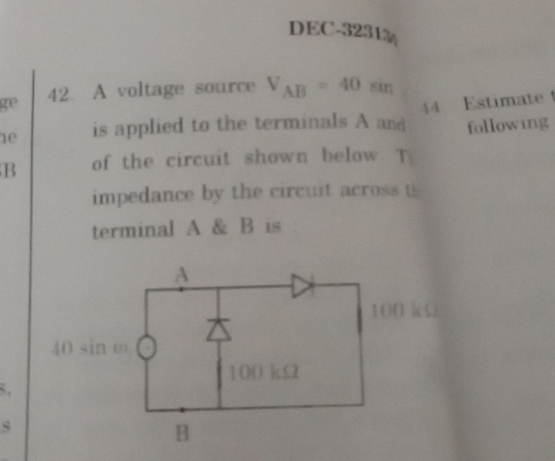 42. A voltage source $V_{AB} = 40 ext{ sin | StudyX