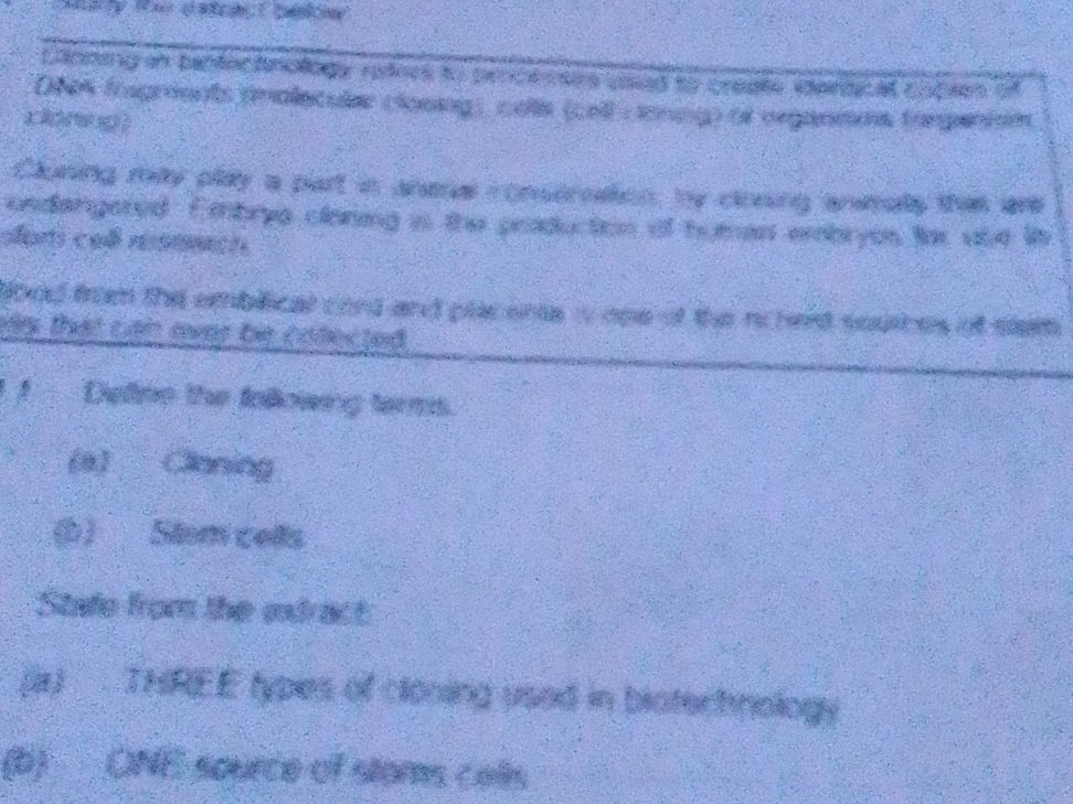 1. Define the following terms. (a) Cloning | StudyX