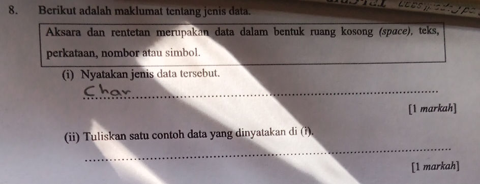 8. Berikut adalah maklumat tentang jenis | StudyX