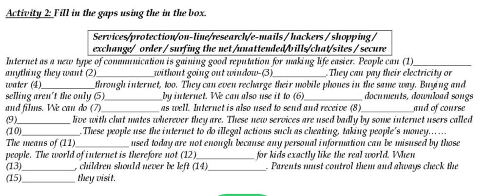 Activity 2: Fill in the gaps using the in | StudyX
