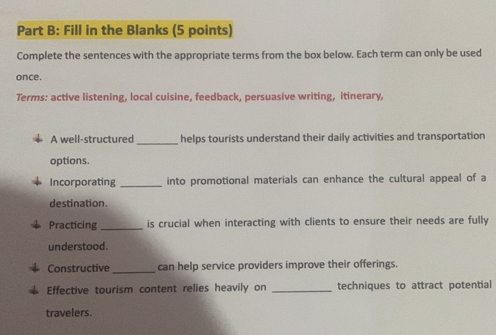 Part B: Fill in the Blanks (5 points) | StudyX