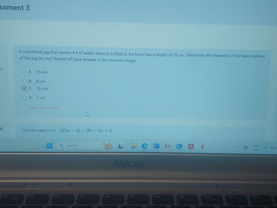 A cylindrical jug that carries 4 L of water | StudyX