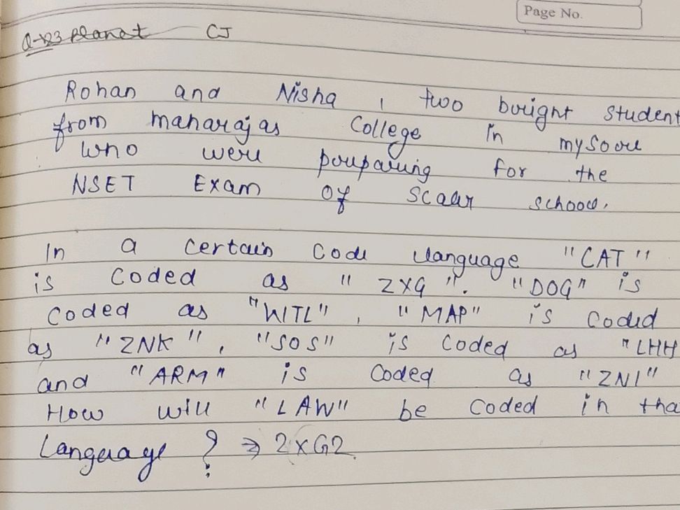 In a certain code language, "CAT" is coded | StudyX