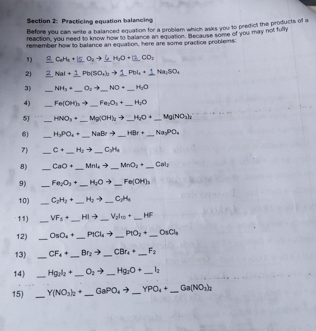 1) 2 C6H6 + 15 O2 -> 6 H2O + 12 CO2 2) 2 NaI | StudyX