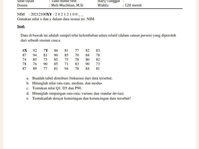 Data di bawah ini adalah sampel nilai | StudyX