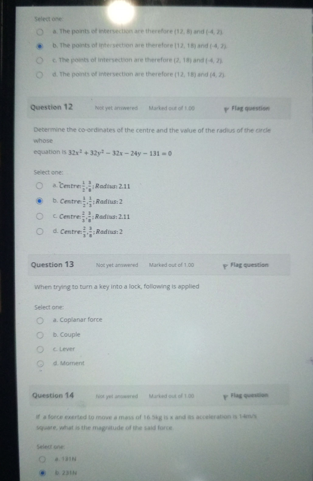 Select one: a. The points of intersection | StudyX