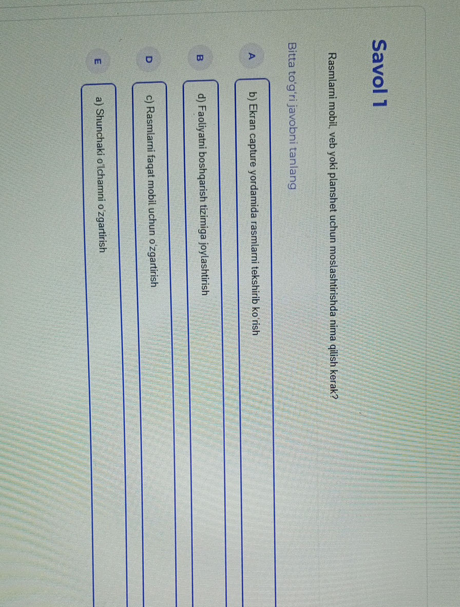 Savol 1 Rasmlarni mobil, veb yoki planshet | StudyX