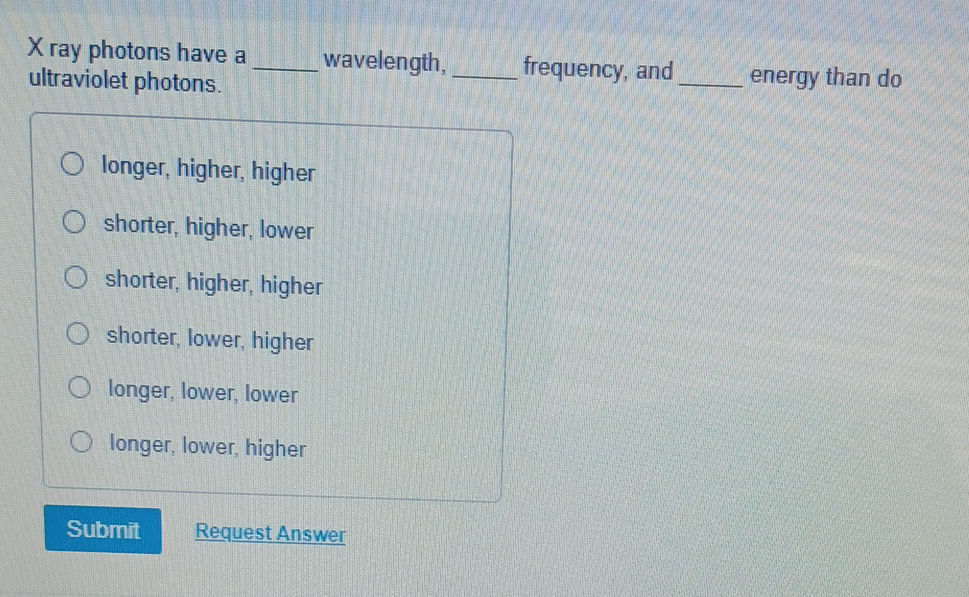 X ray photons have a ____ wavelength, ____ | StudyX