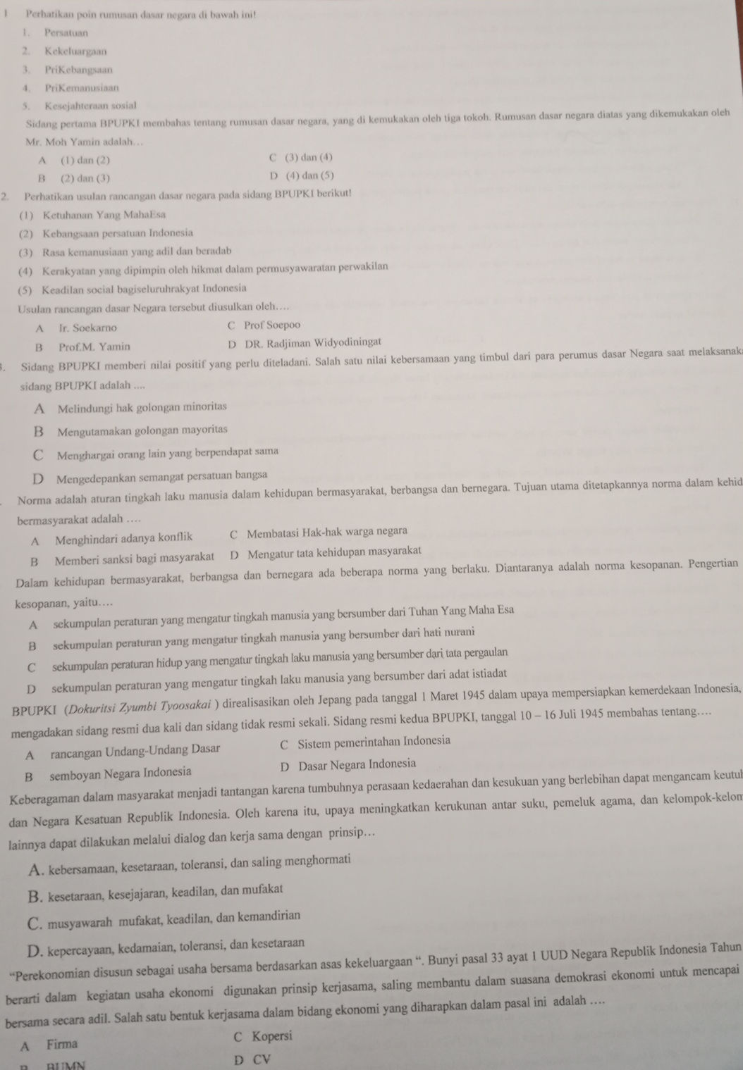 1. Perhatikan poin rumusan dasar negara di | StudyX