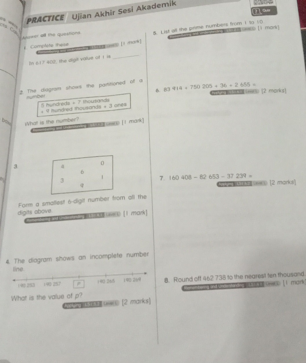 1. Complete these In 617 402, the digit | StudyX