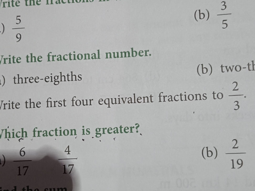 Write the fractions in: (a) $ {5}{9}$ (b) | StudyX