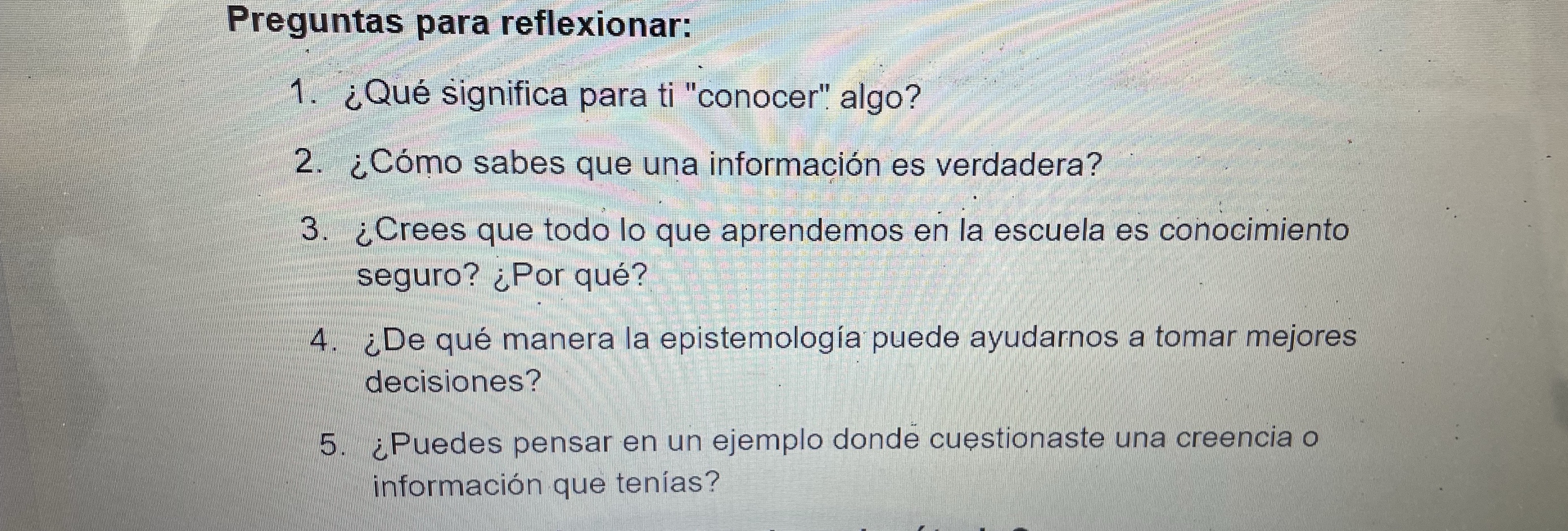 1. ¿Qué significa para ti "conocer" algo? | StudyX