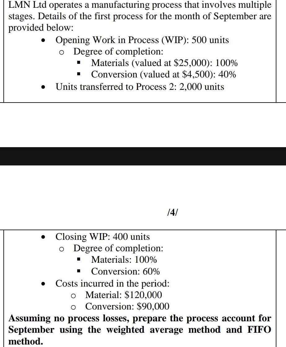 LMN Ltd operates a manufacturing process | StudyX