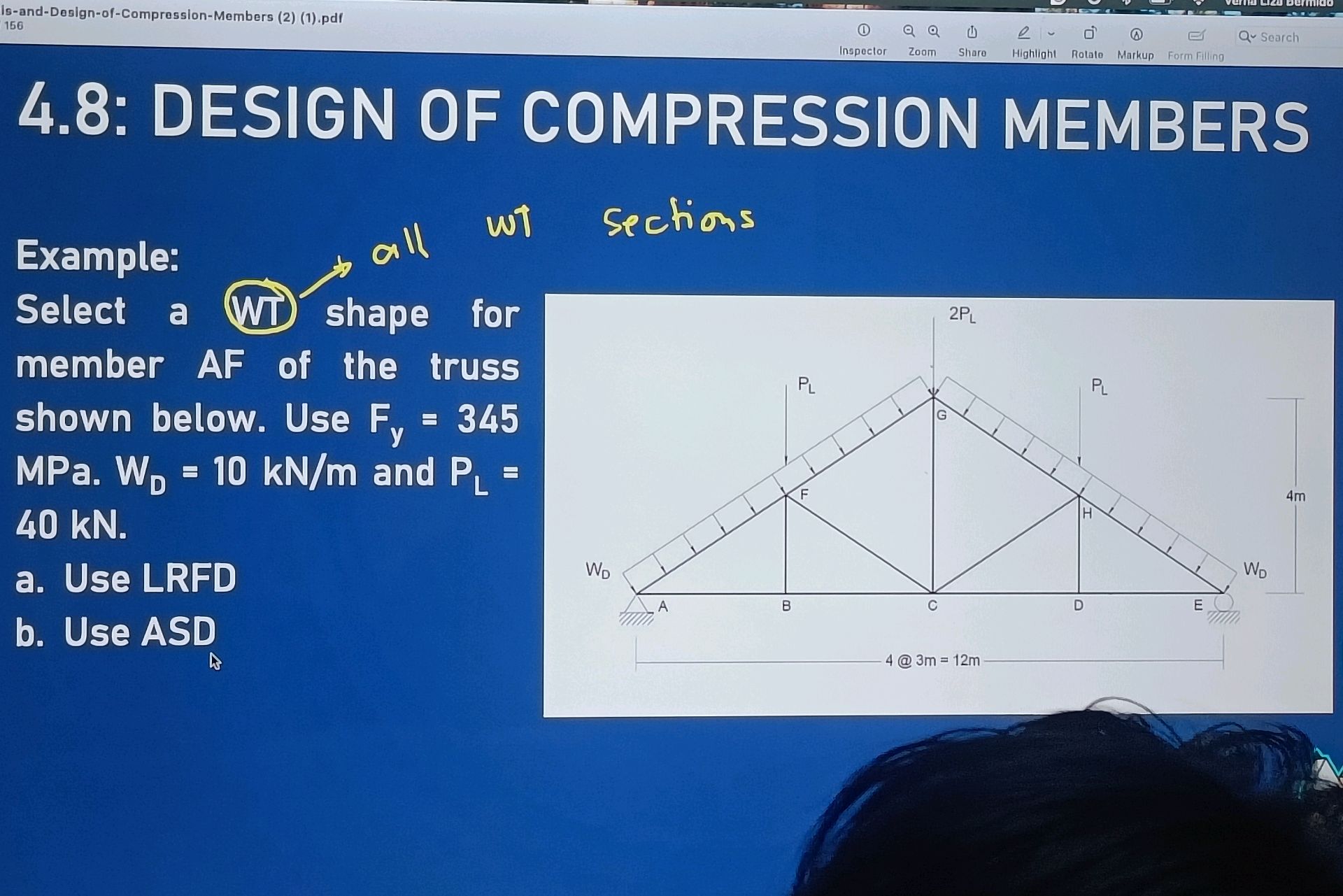 Select a WT shape for member AF of the truss | StudyX