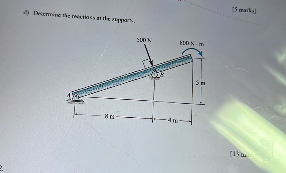 d) Determine the reactions at the supports. | StudyX