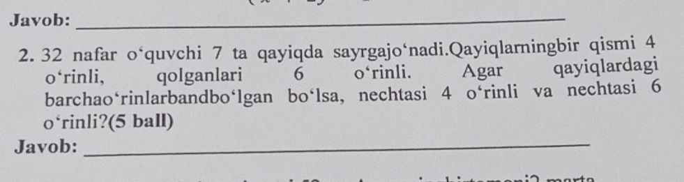 2. 32 nafar o'quvchi 7 ta qayiqda | StudyX