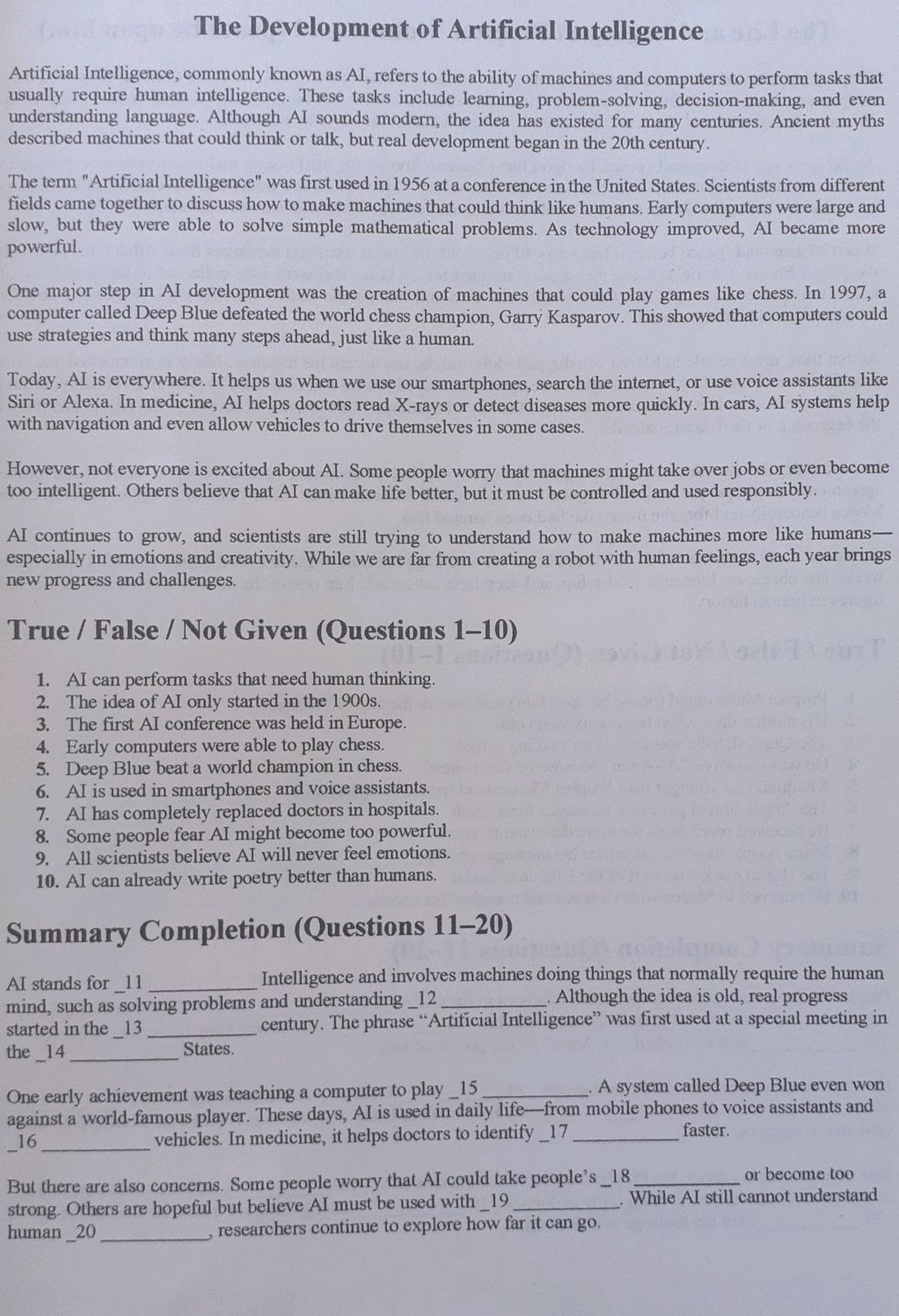 True / False / Not Given (Questions 1-10) | StudyX
