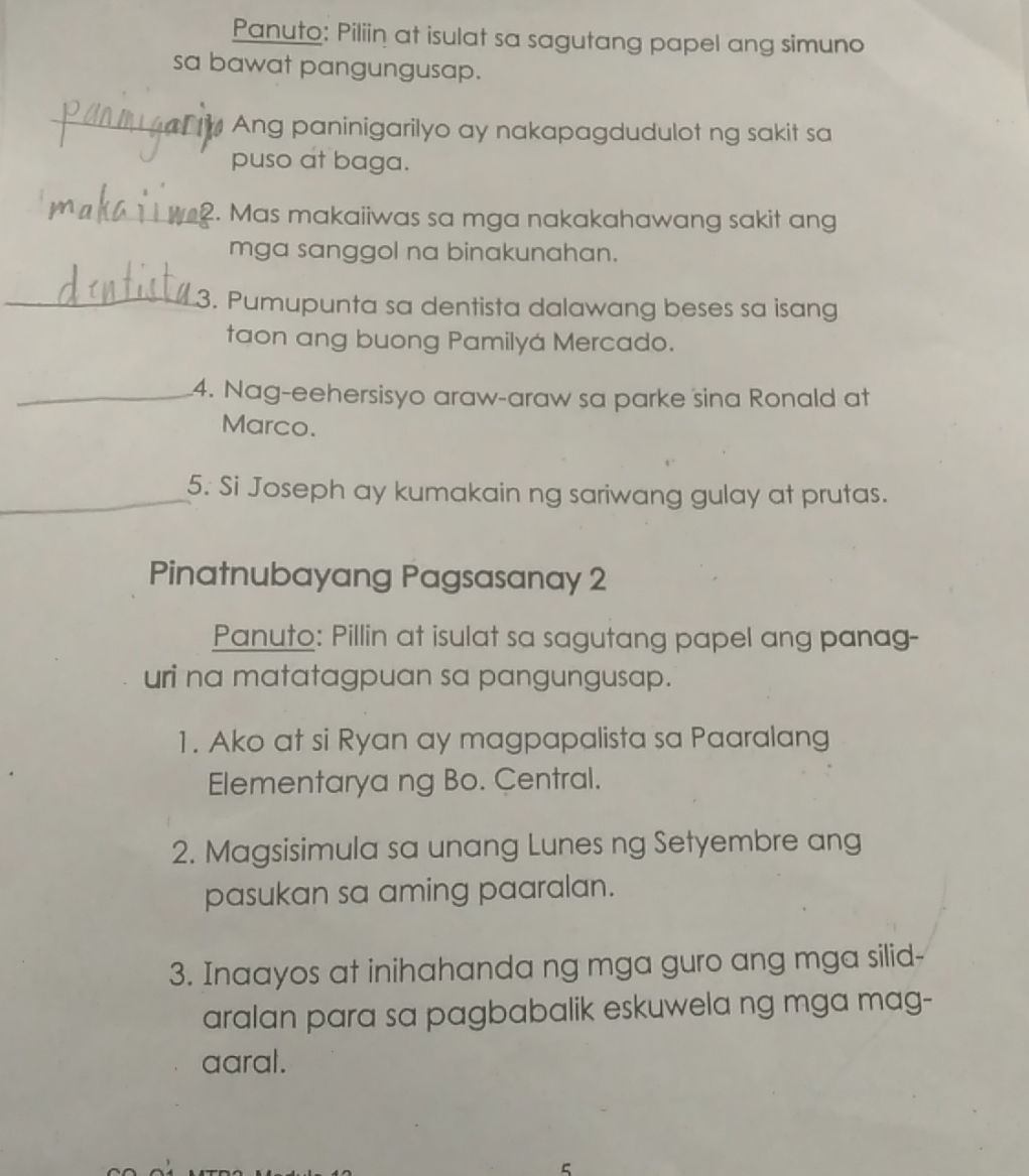 Panuto: Piliin at isulat sa sagutang papel | StudyX