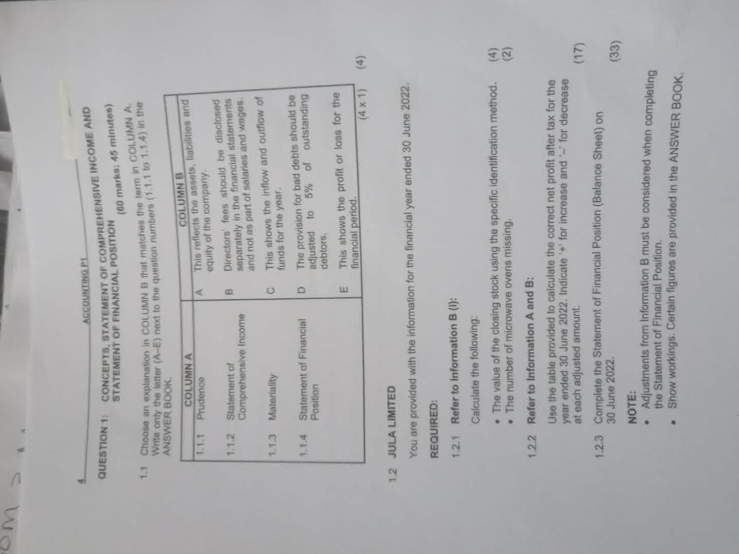 1.1 Choose an explanation in COLUMN B that | StudyX