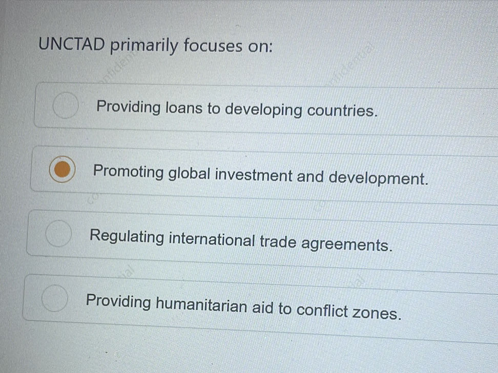 UNCTAD primarily focuses on: Providing | StudyX