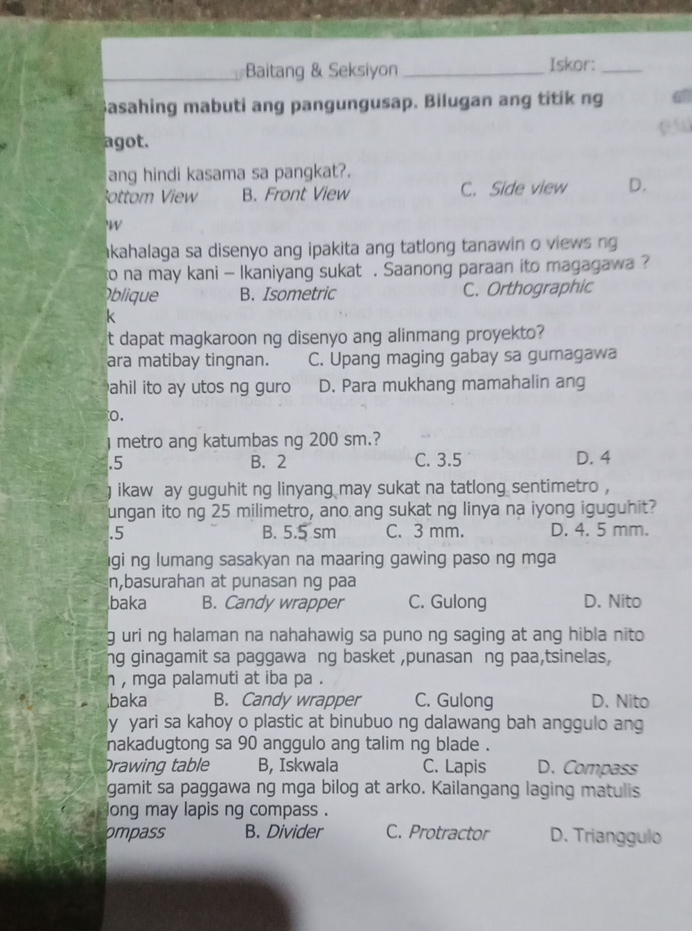 ang hindi kasama sa pangkat? A. Bottom View | StudyX