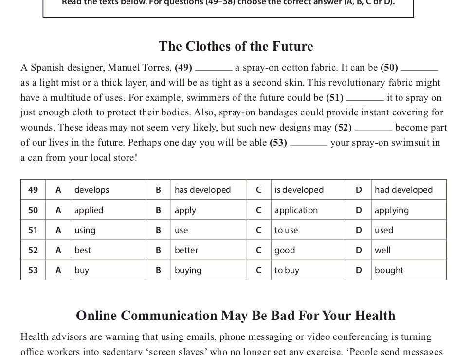 Read the texts below. For questions (49-58) | StudyX