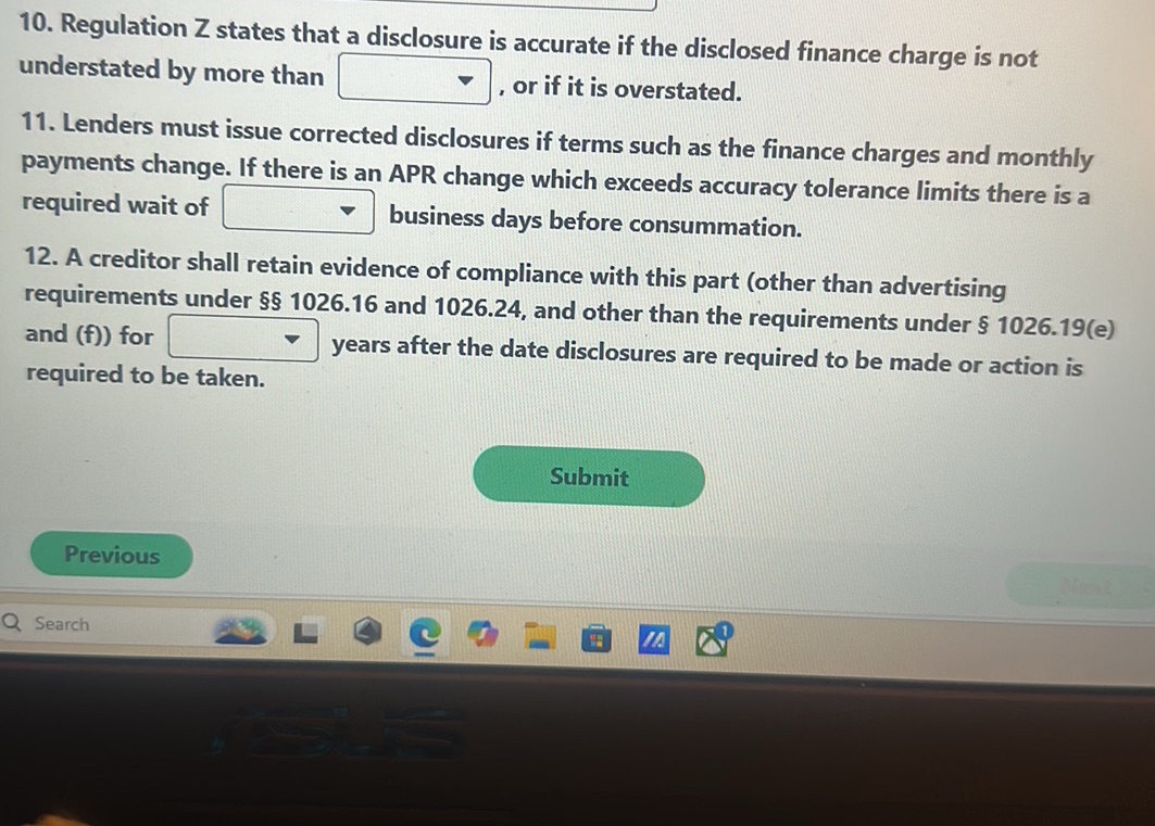 10. Regulation Z states that a disclosure is | StudyX