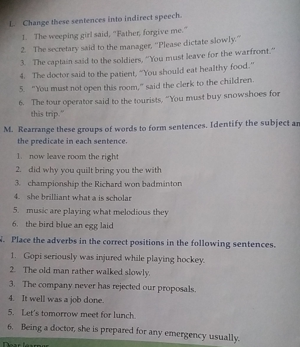 L. Change these sentences into indirect | StudyX