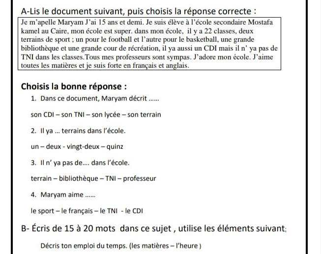 A- Lis le document suivant, puis choisis la | StudyX