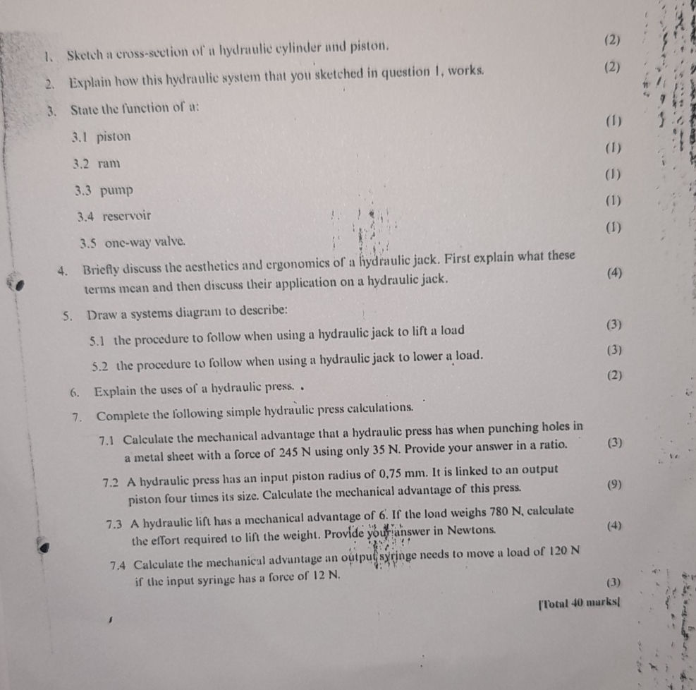 1. Sketch a cross-section of a hydraulic | StudyX