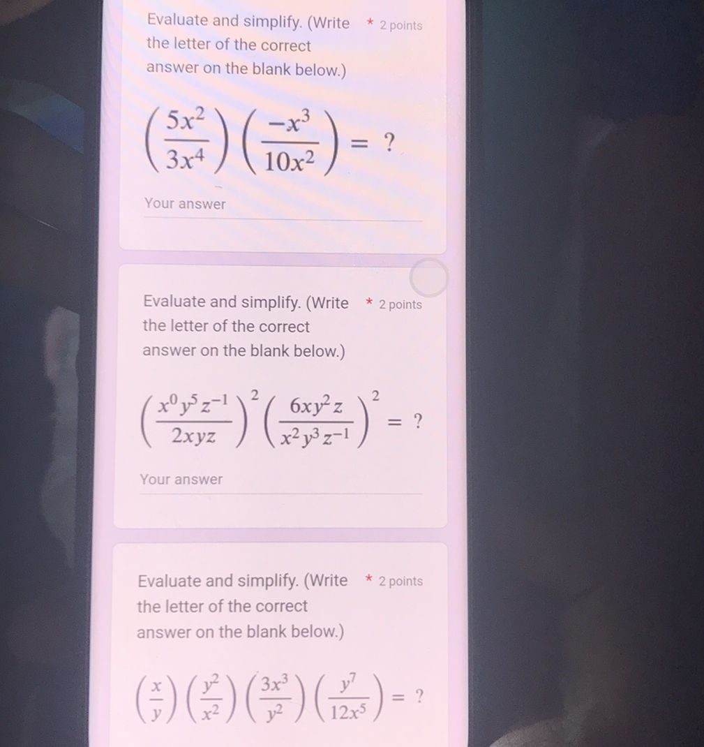 Evaluate and simplify. (Write the letter of | StudyX