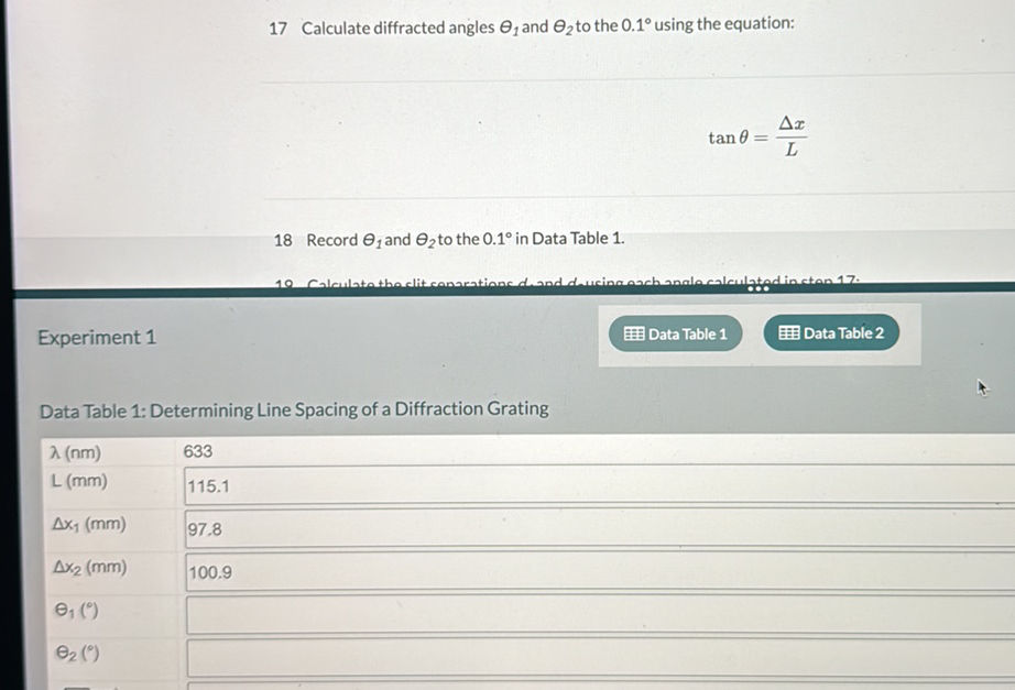 17 Calculate diffracted angles $ _1$ and $ | StudyX