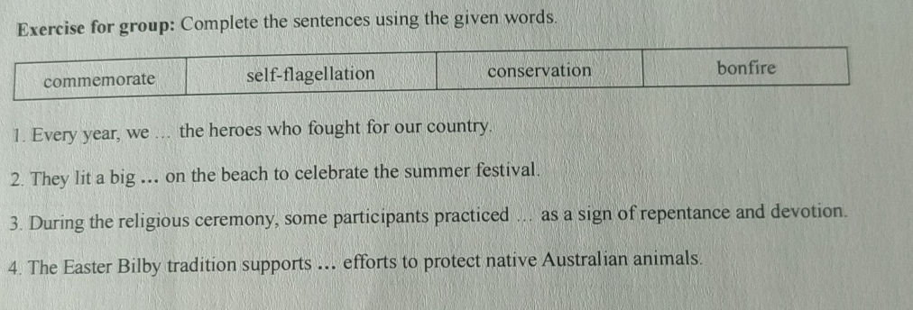 Exercise for group: Complete the sentences | StudyX