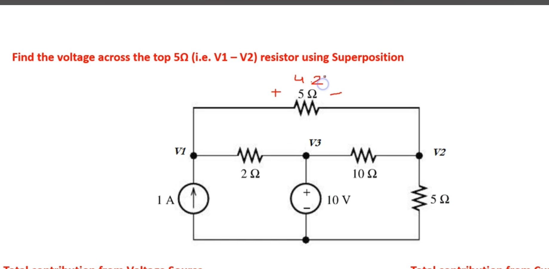 Find the voltage across the top 5Ω (i.e. V1 | StudyX