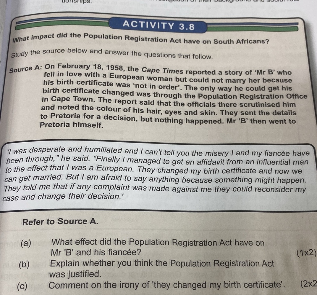 What impact did the Population Registration | StudyX
