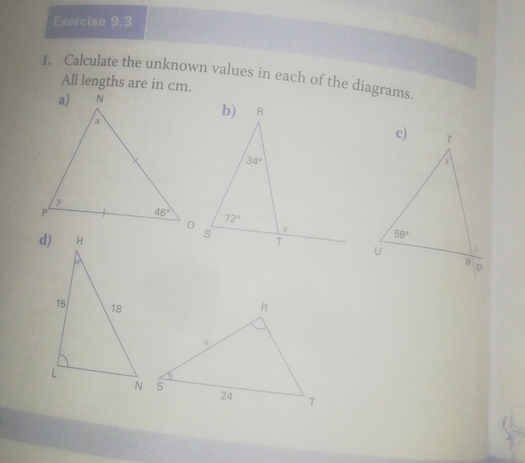 1. Calculate the unknown values in each of | StudyX