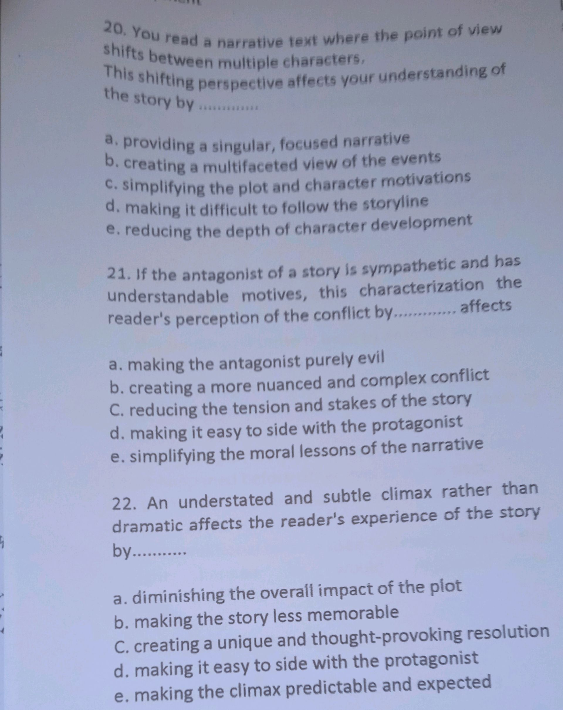 20. You read a narrative text where the | StudyX