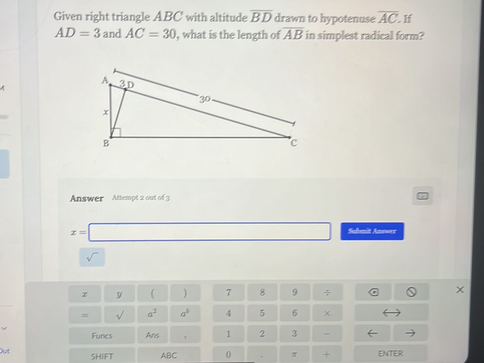 Given right triangle $ABC$ with altitude $ | StudyX