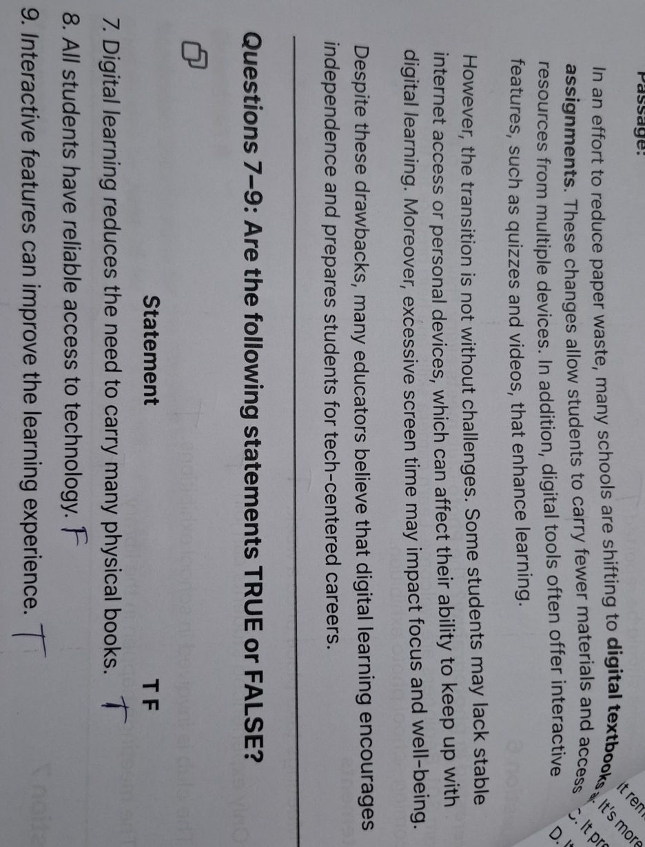 Questions 7-9: Are the following statements | StudyX