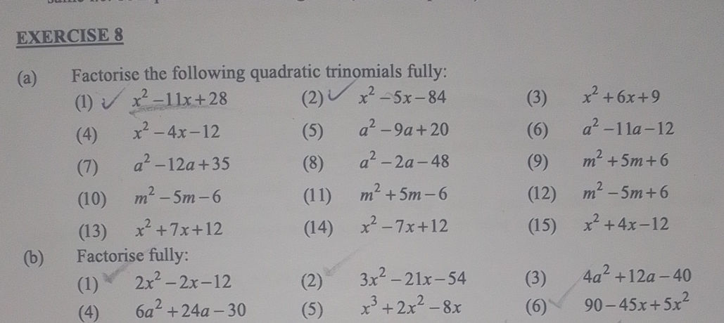 (a) Factorise the following quadratic | StudyX