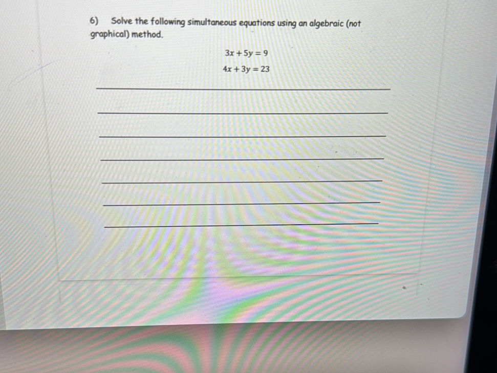6) Solve the following simultaneous | StudyX