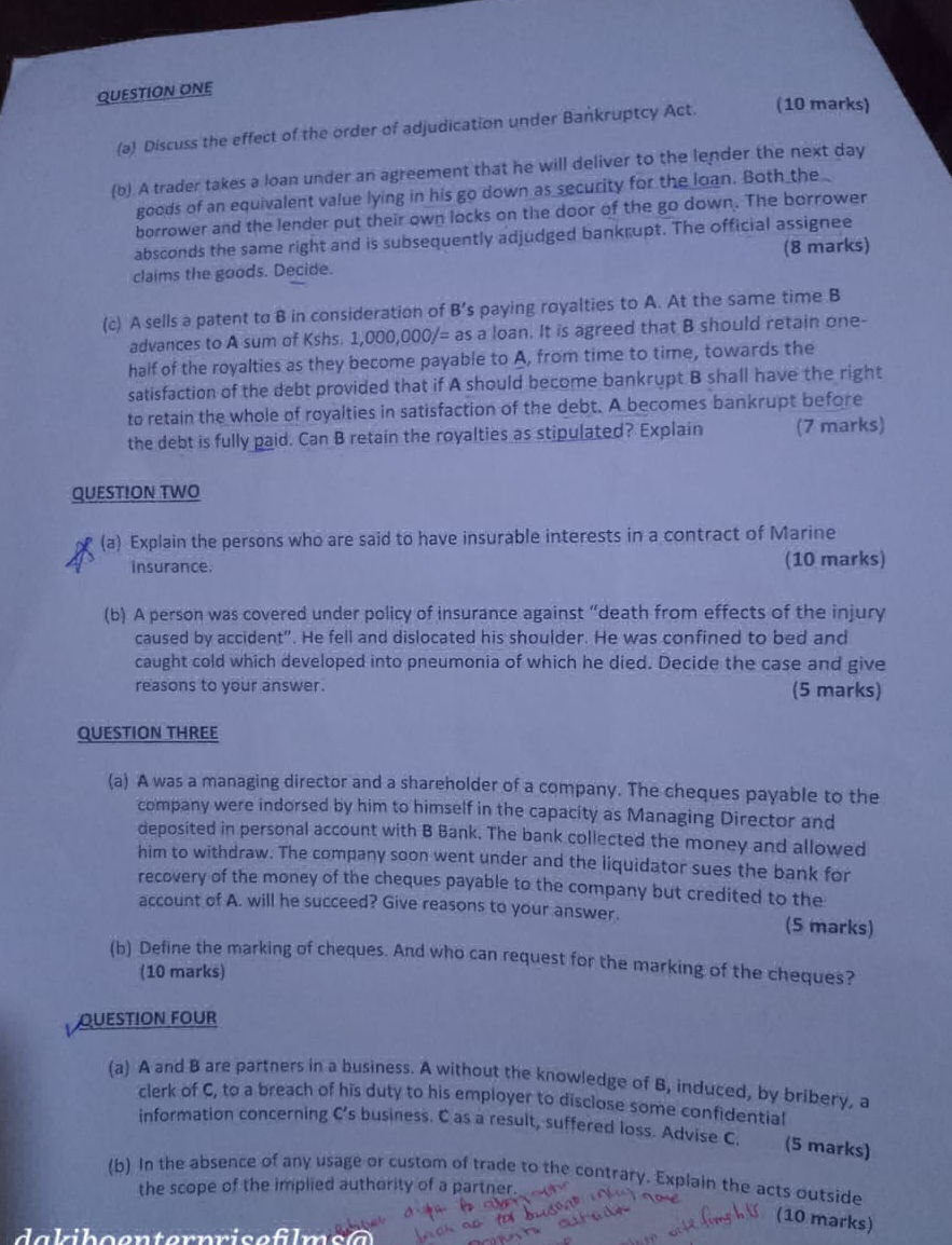 QUESTION ONE (a) Discuss the effect of the | StudyX