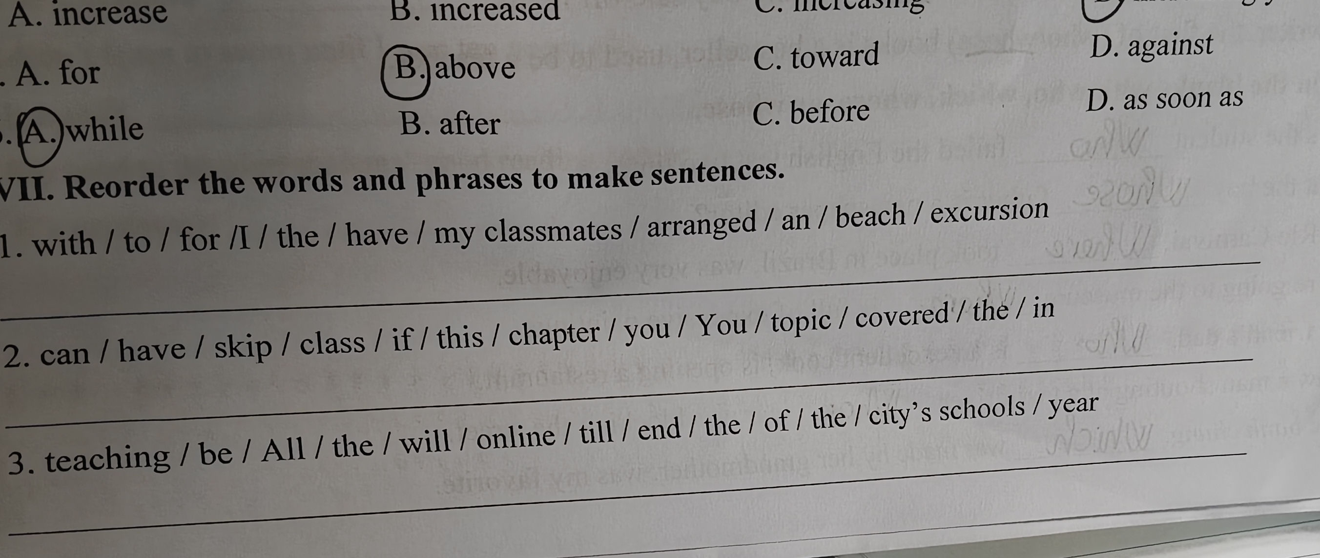 VII. Reorder the words and phrases to make | StudyX